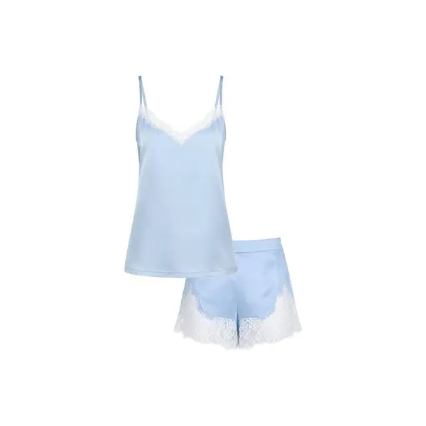 REVE SLEEPWEAR Lace Silk Short Set - Blue