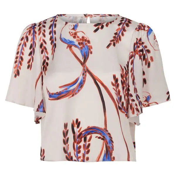 TRAFFIC PEOPLE White / Red Birds Of A Feather Cream And Red Rene Short Sleeve Blouse - White/red