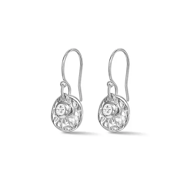 DOWER & HALL Hammered Disc & White Sapphire Array Earrings - Silver
