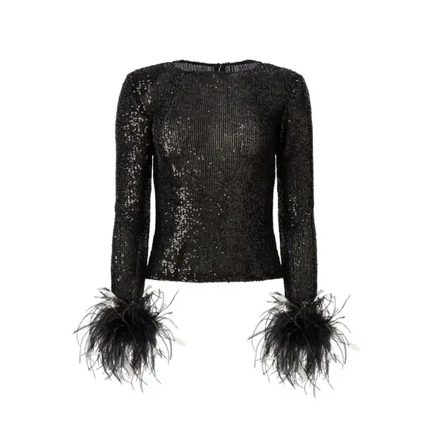LITA COUTURE Open-back Sequin Top - Black