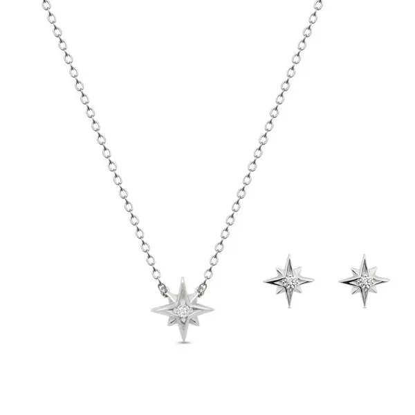 CLEMENCE WREN Sparkling Star Pendant And Stud Earring Set - Silver