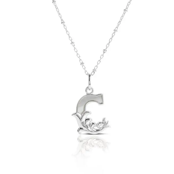 KASUN LONDON Solid C Initial Necklace With Mother Of Pearl - Silver