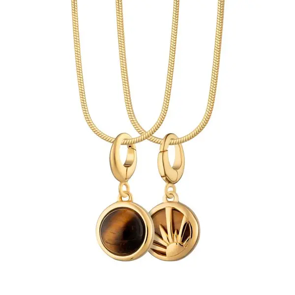 LILY CHARMED Plated Tigers Eye Healing Stone Necklace With Round Snake Chain Courage Charm Necklace - Gold