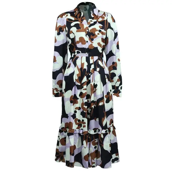 SMART AND JOY Macro Abstract Print V Neck Dress Navy - Blue