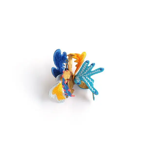 NANA WATANABE Wetland Sculptural Layered Embroidered Earring - Blue
