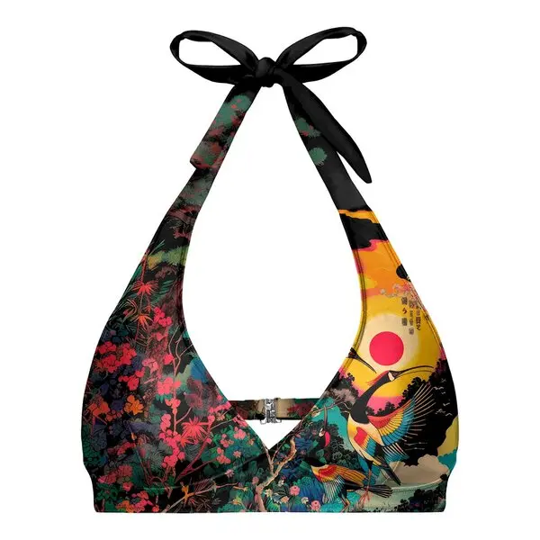 ALOHA FROM DEER Neutrals / Japanese Heron Halter Neck Bikini Top - Green