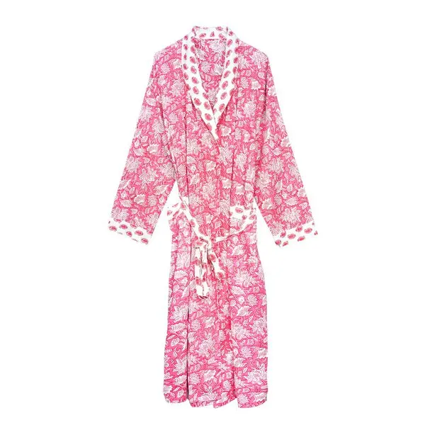 INARA Indian Cotton Peony Paisley Print Robe - Pink