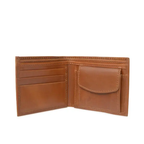 VIDA VIDA Classic Tan Leather Wallet With Coin Pocket - Brown
