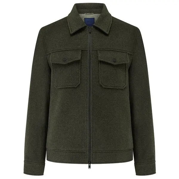 GUARDS LONDON Steele Wool Blend Zip Front Short Jacket Khaki - Green