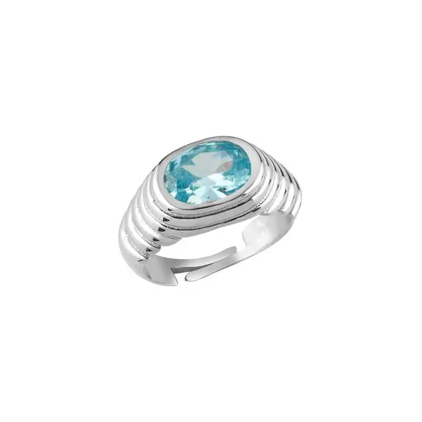 LINYA JEWELLERY Lyra Oval Blue Crystal Stone Little Finger Knight Ring - Silver