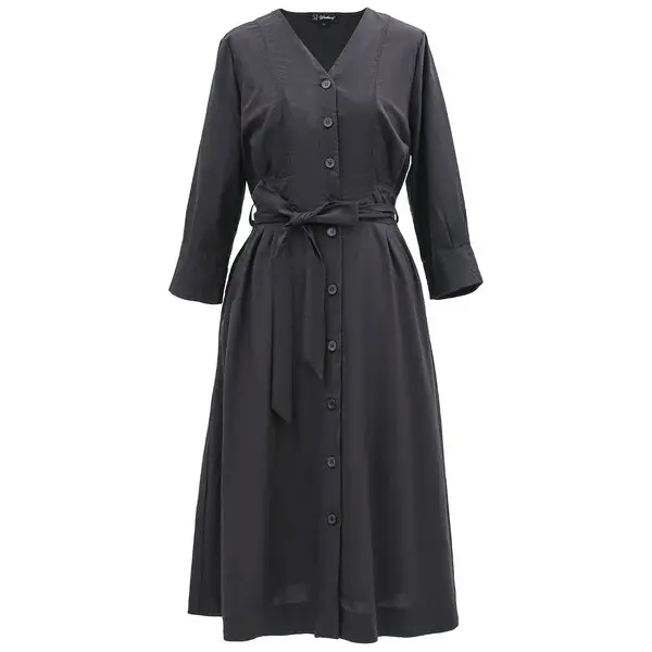 SMART AND JOY Minimalist Cotton Shirt Dress With Knotted Belt - Black