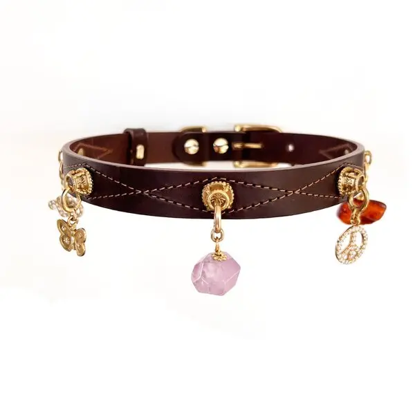 UNLEASH CPH Brown / Gold Sacred Flow Dog Collar X-small - Brown/gold