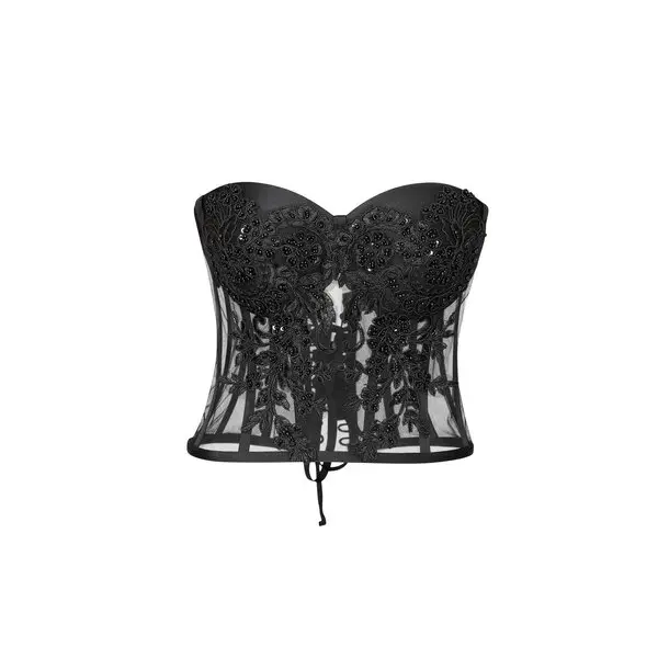 LIA ARAM Hand-embroidered Corset - Black