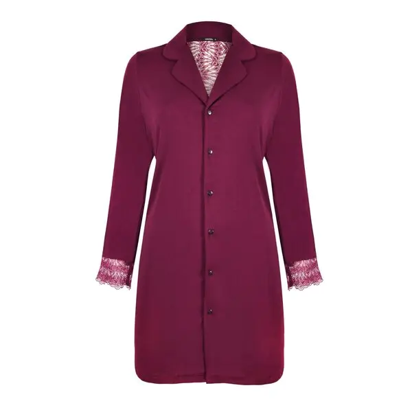 OH!ZUZA NIGHT&DAY Poem Short Button-down Nightshirt – Wine - Red