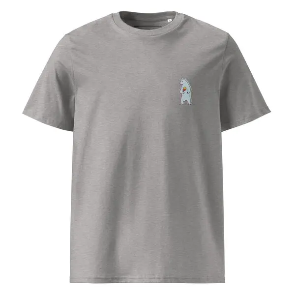 ANCHOR & CREW Heather Polar Bear Day Out In The Wild Organic Cotton Embroidered T-shirt - Grey