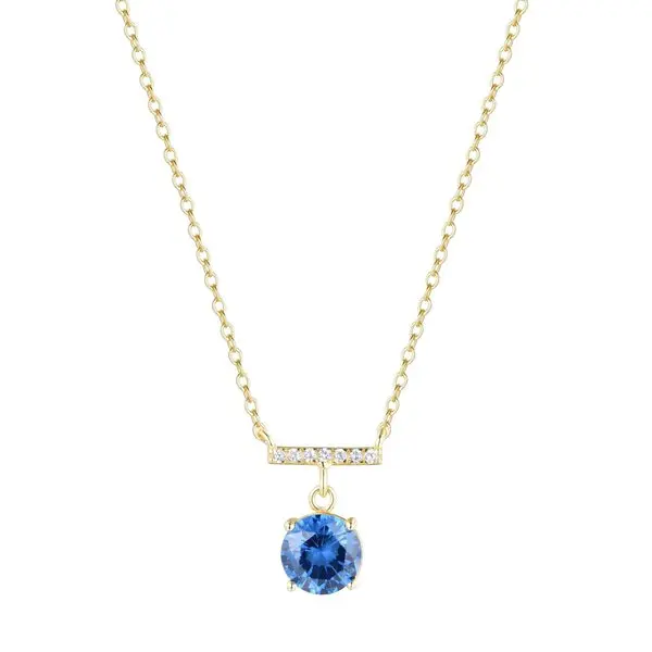 KAMARIA Birthstone Solitaire & Crystal Bar Necklace September - Blue