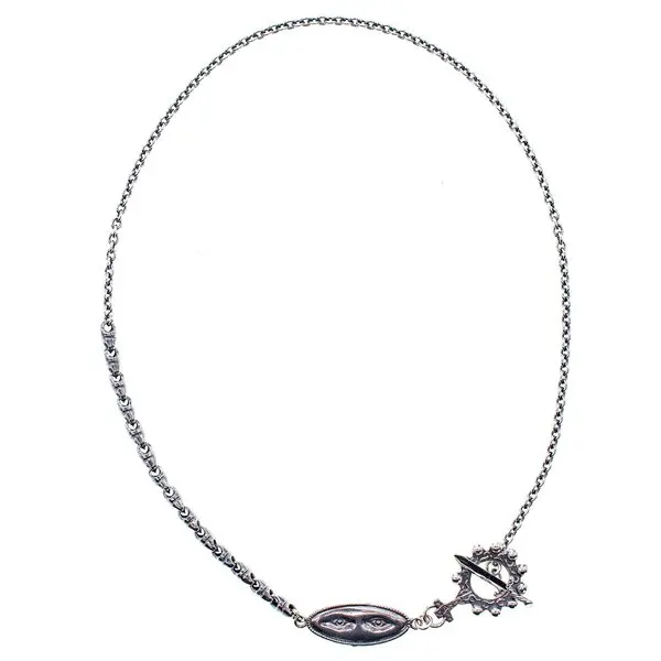 GEM KINGDOM Ex Voto Eye & Rosary Ring Necklace - Silver