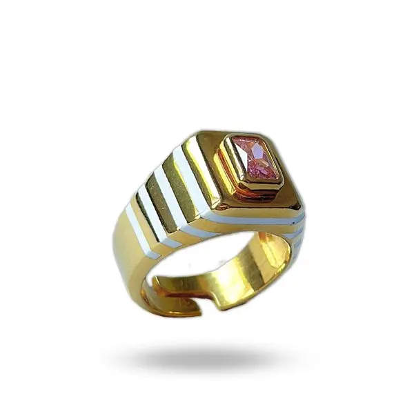 LINYA JEWELLERY Octagon Stone Enamel Signet Ring - Pink
