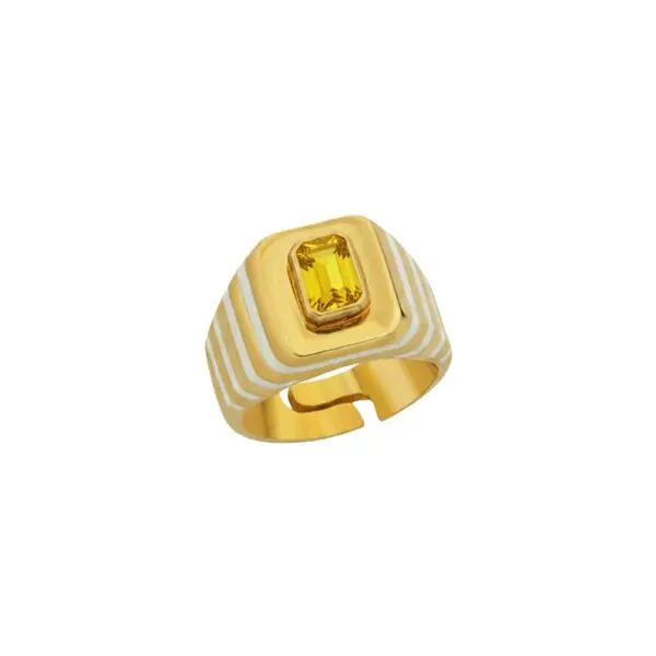 LINYA JEWELLERY Octagon Stone Enamel Signet Ring - Yellow