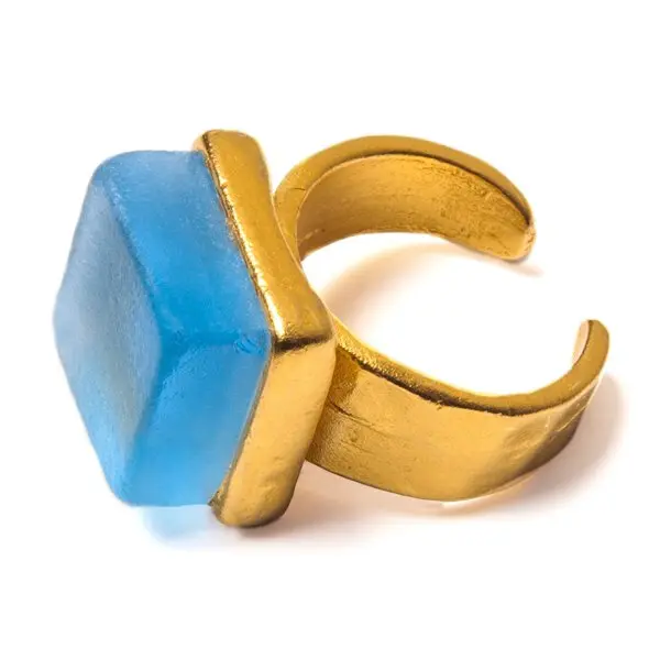 SMART GLASS JEWELRY Recycled Sake Bottle Cube Ring Periwinkle Gold - Yellow