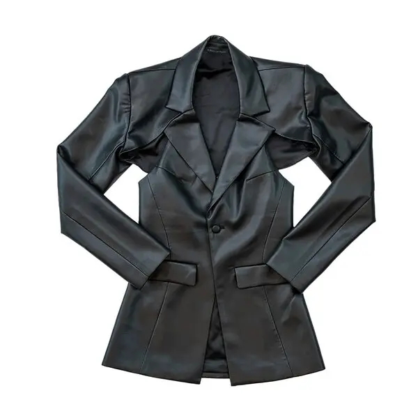 CIRCULAR PATH Vegan Leather Cut Out Blazer