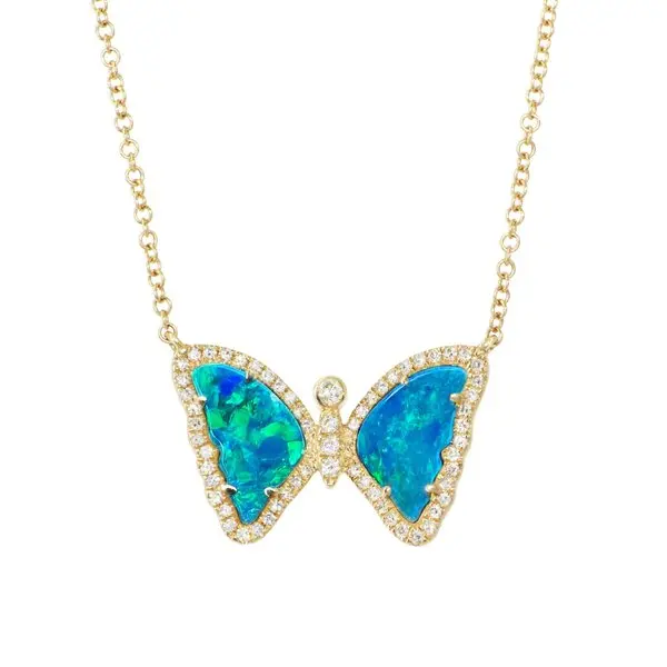KAMARIA Mini Blue Opal Butterfly Necklace With Diamonds - Gold