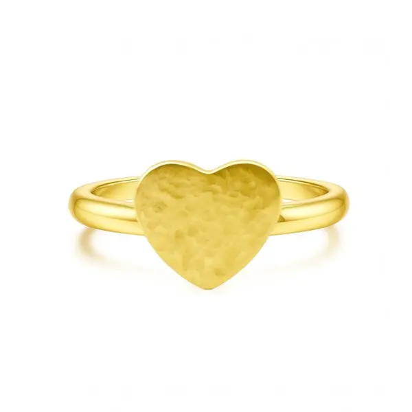 UNALOE Large Hammered Heart Ring In Sterling Silver With Plated Adjustable Bold Love Statet - Gold