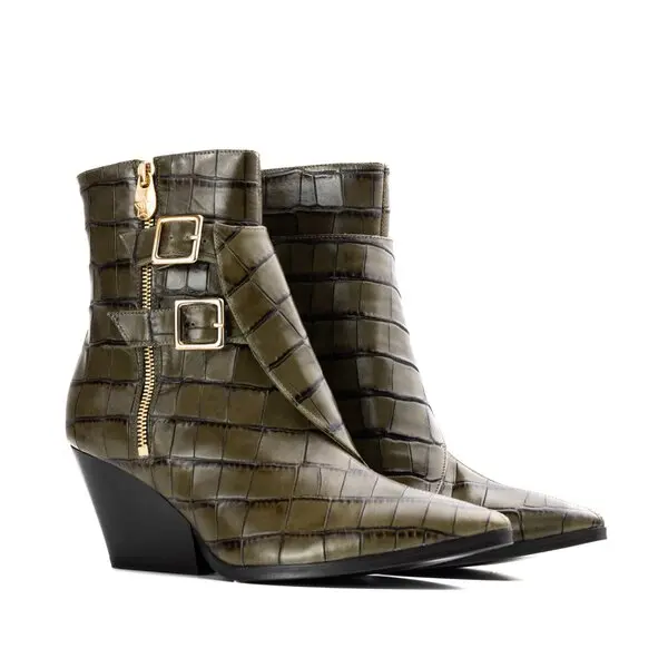 ROSAMUND MUIR LONDON Beatrix Crocodile Print Ankle Boots - Green