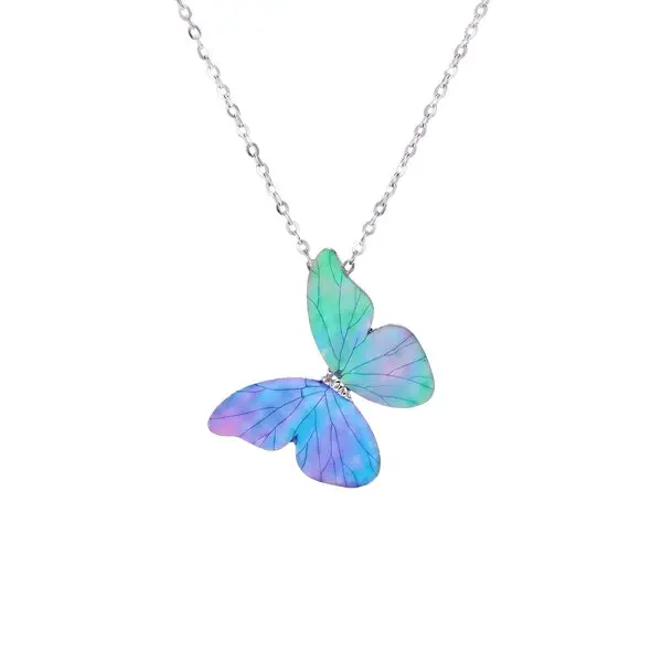 ORMIRO Morpho Mother-of-pearl Inlay Butterfly Necklace - Blue