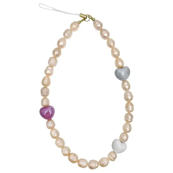 FARRA Freshwater Pearls With Hearts Phone Strap - Orange