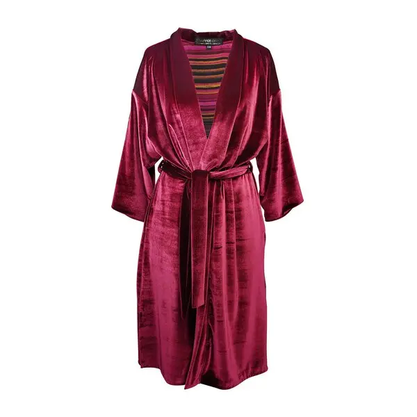 JENNAFER GRACE Bordeaux Velvet Reversible Koi Kimono - Red