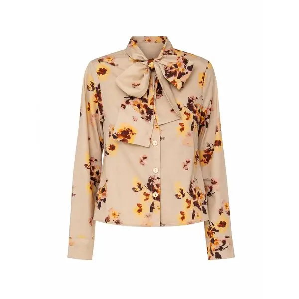 Carmen Says Juliette Floral Print Ribbon Blouse - Brown