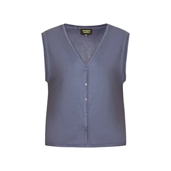 KNOWN SUPPLY Button Up Sweater Vest Perri Indigo - Blue