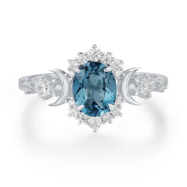 AZURA JEWELRY NEW YORK Galactic Oval Cut London Blue Topaz Ring White Gold Vermeil - Silver