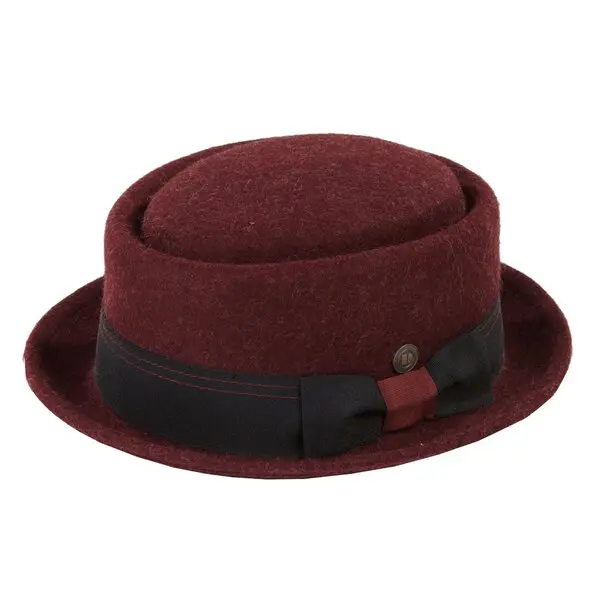 DASMARCA HATS Quintin Merlot Felt Oval Crown Porkpie Hat - Red