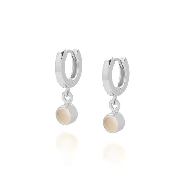 NELLOU JEWELLERY Neutrals / Gem Hoop June Birthstone Earrings Sterling Moonstone - Silver