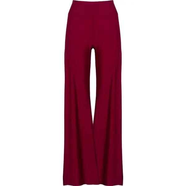 ANTONINIAS Cleo High Waisted Stretch Wide Leg Pants With Side Slit In Burgundy - Red