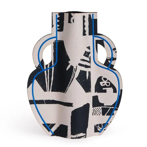 LONDON ATELIER BYPRODUCT Milos Amphora Large Black Cotton Collapsible Vase - Blue