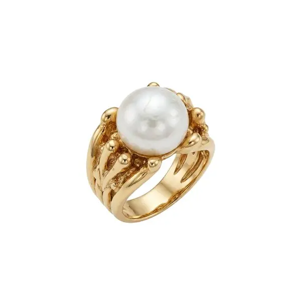 LINYA JEWELLERY Organica Amorphous Large Pearl Silver & Plated Ring - Gold