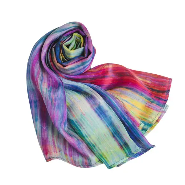 SILK AND BEARS Rainbow Brushstroke Hand-dyed Silk Shawl – Mulberry Silk Wrap - Purple