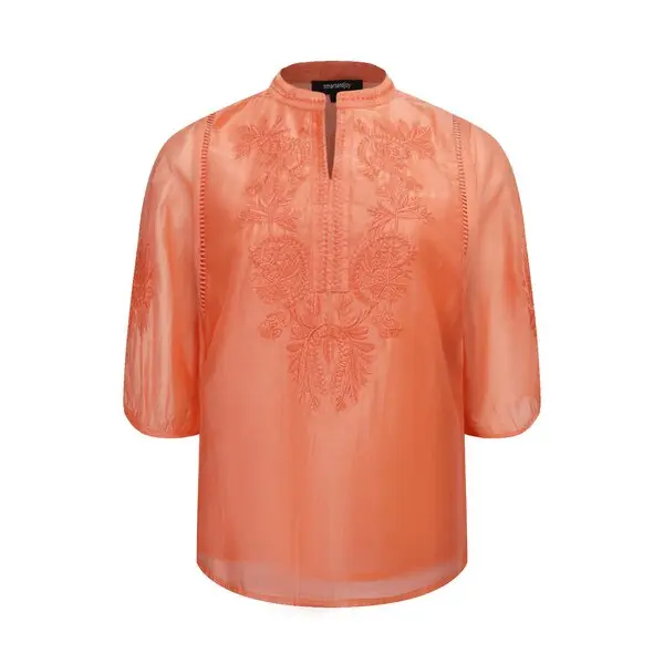 SMART AND JOY Embroide Tencel-blend Blouse - Red