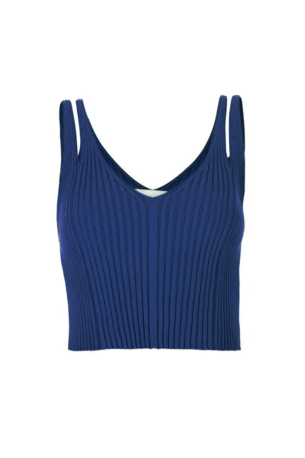 SALANIDA Donna Ribbed Crop Top Navy - Blue