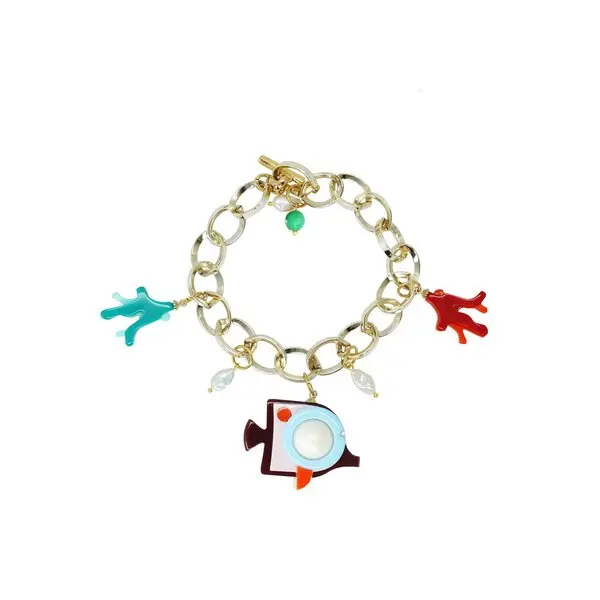 GISSA BICALHO Handmade Bracelet Charm Fish Angel Burgundy - Red