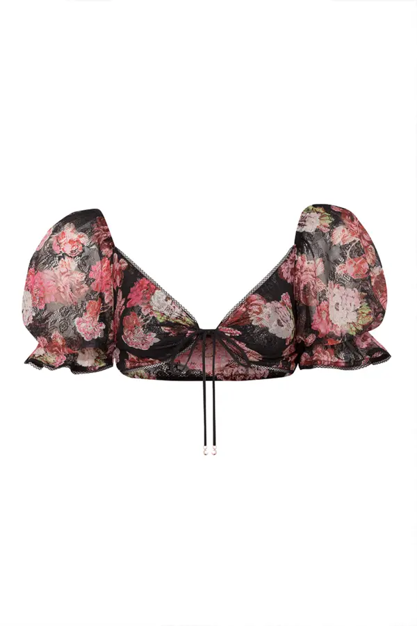 LUNA B Muse Top With Floral Print And Puff Sleeves