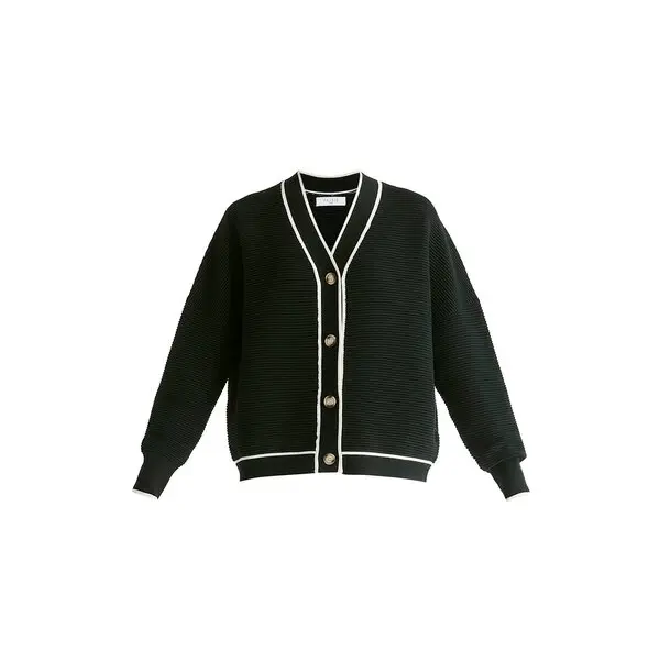 PAISIE Ribbed Cardigan With Contrast Trim In And White - Black