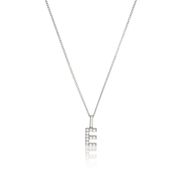 LILY & ROO Solid White Gold Genuine Diamond Initial Letter Necklace - Silver