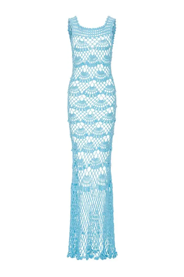 ANDREEVA Aqua Shell Handmade Maxi Crochet Dress - Blue