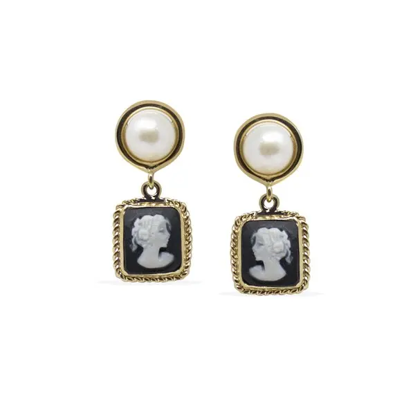 VINTOUCH ITALY Gold / Black The Beloved Gold-plated Black Cameo And Pearl Earrings - Gold/black