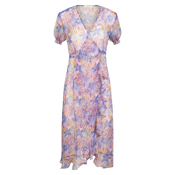 INTROVERTIE VIENNA Vienna Lucky Lilacs Silk Wrap Dress Maxi - Purple