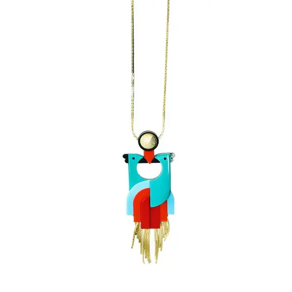 GISSA BICALHO Handmade Acrylic Necklace Quetzal / Turquoise - Green